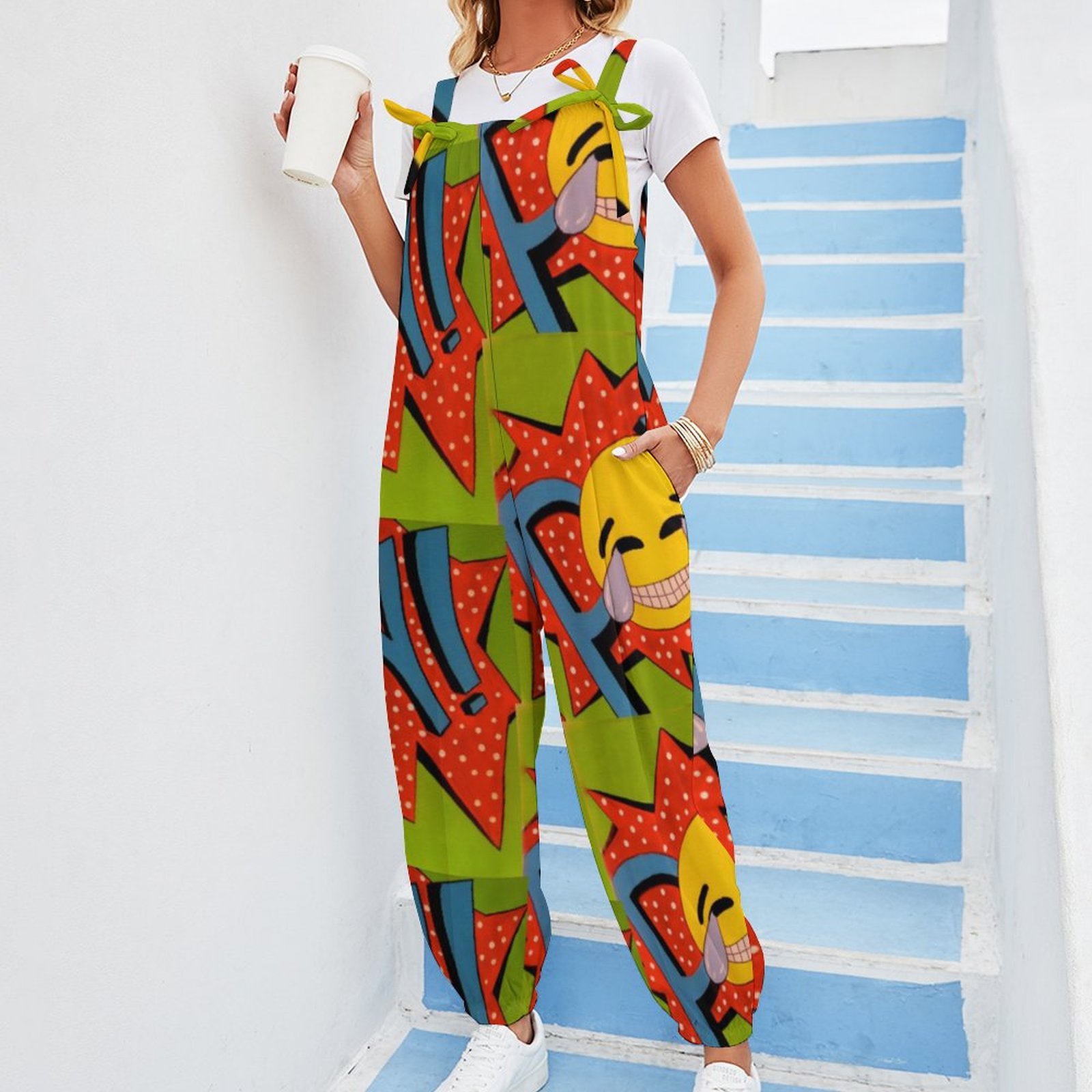 SFNEEWHO Emoji Pow Wow Boho Vintage Loose Overall Corset Jumpsuit ...