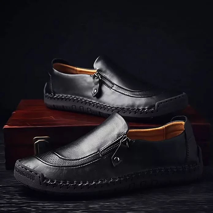 Men's Handmade Side Zipper Casual Comfy Leather Slip-On Loafers