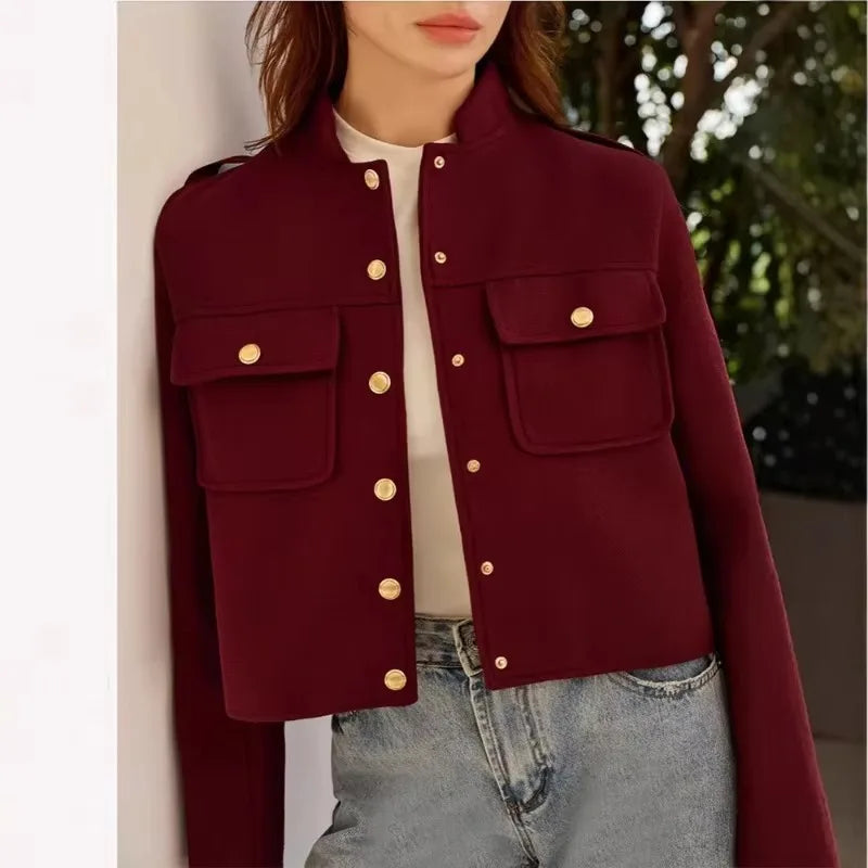 Churchf Red Solid Gold Button Jacket