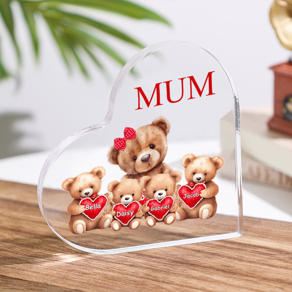 Customized 1-8 Names Care Bear Name Acrylic Heart-shaped Decorative ...