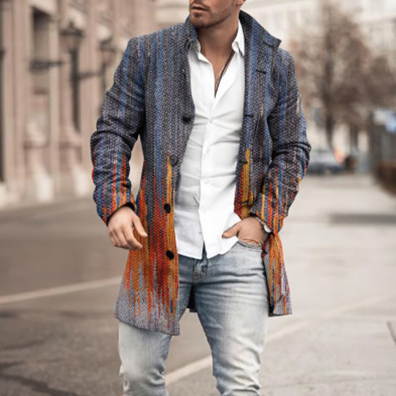 Gradient Contrast Print Long Sleeve Wool Coat
