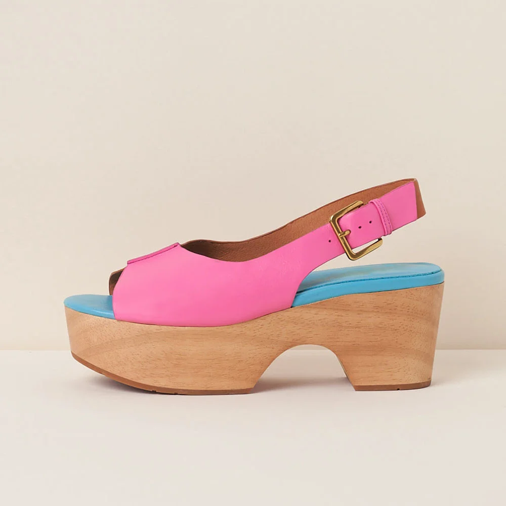 Multi Color Open Toe Platform Heeled Clogs Slingback Cute Sandals