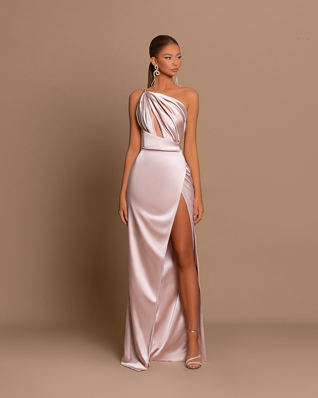 Daisda Light Pink One Shoulder Mermaid Prom Dress With Split For Party