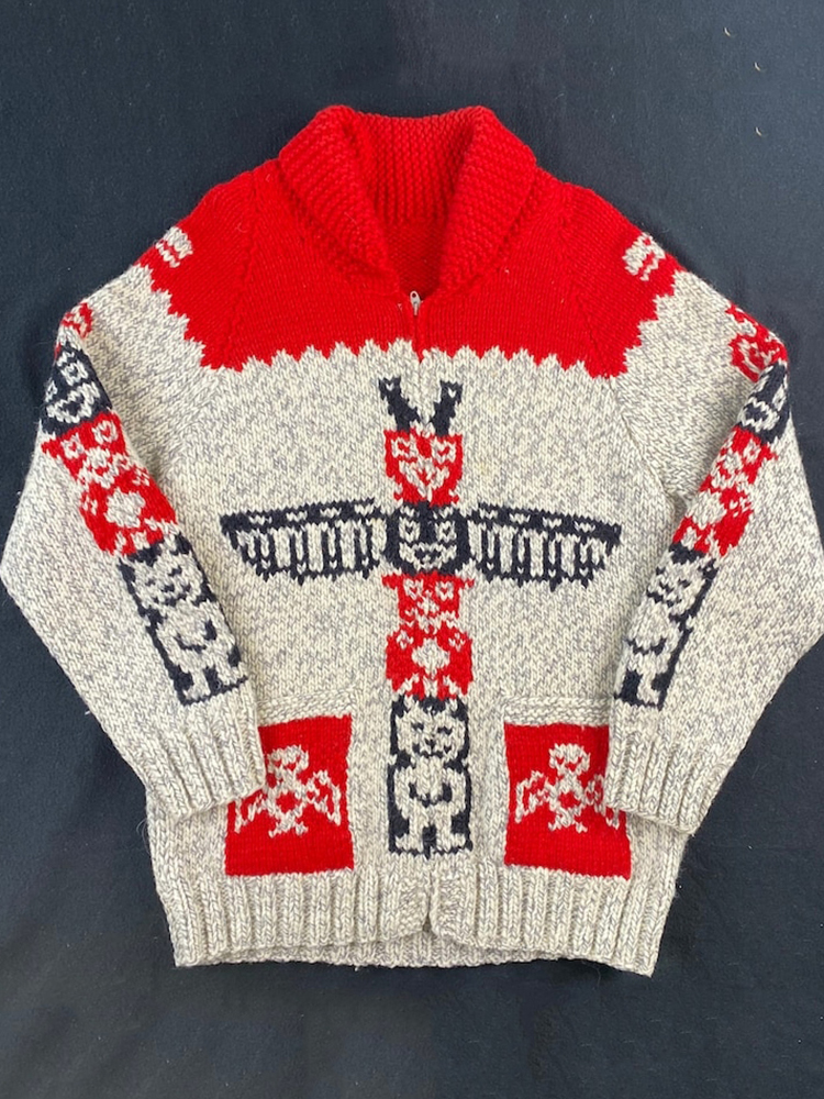 Vintage Canadian Aboriginal Totem Pole Pattern Cowichan Sweater 47.99