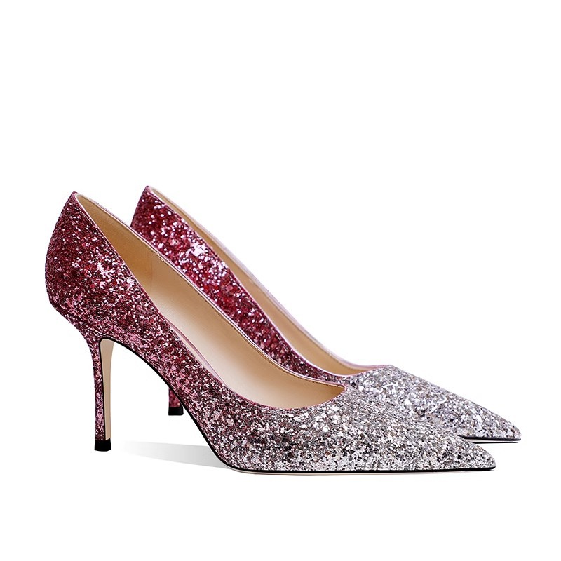 650mm Heels Pointed Toe Gradient Sequin Classy Wedding Bride Stilettos ...