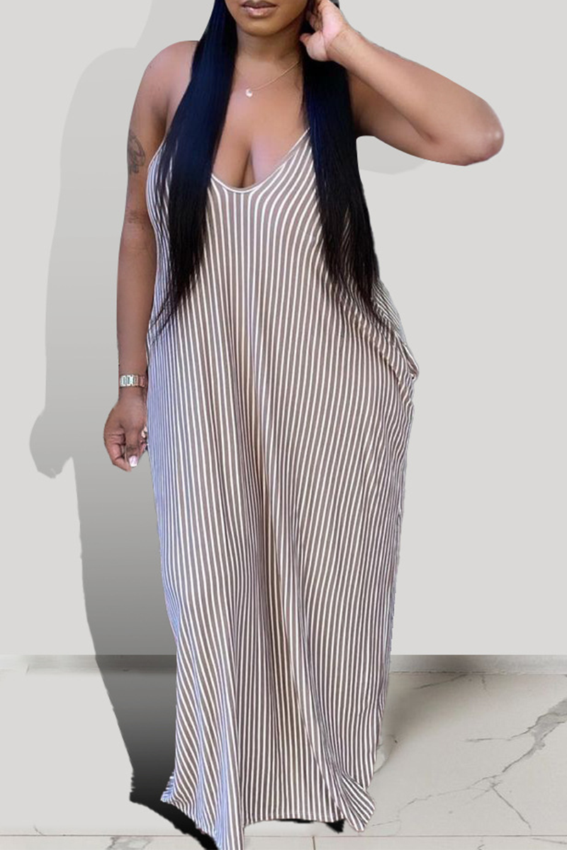 Sexy Striped Split Joint Spaghetti Strap Straight Dresses