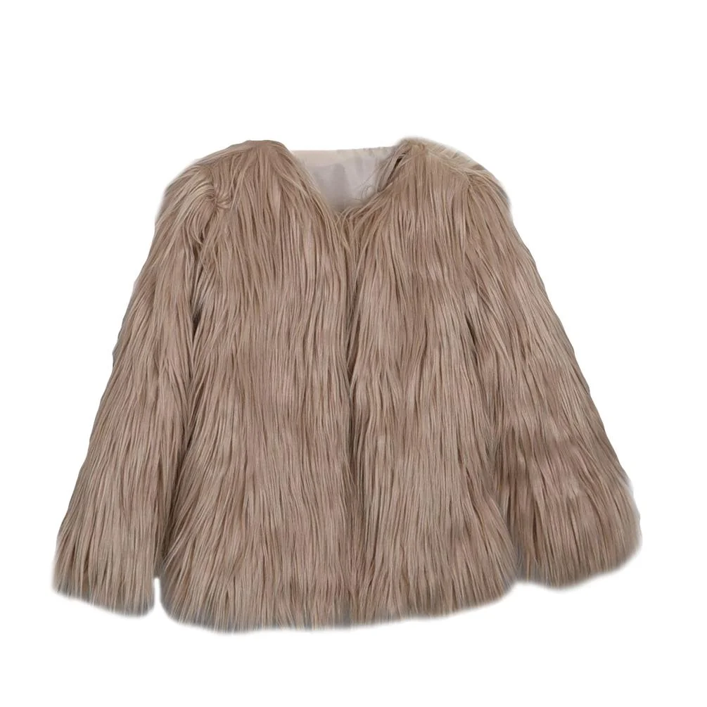 Winter Outerwear Open Front Fluffy Faux Fur Short Coat