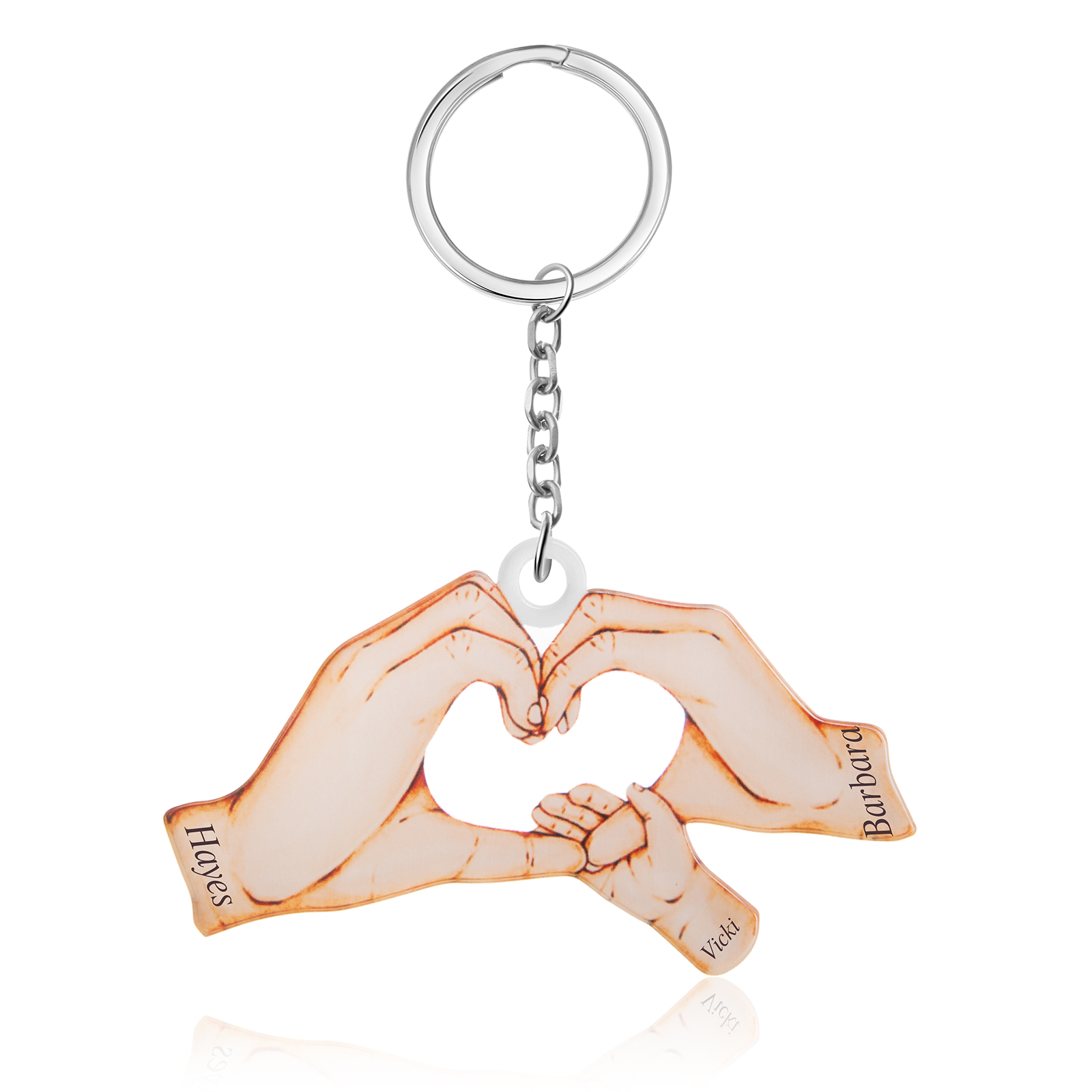 Custom Family Keychain Engrave 3 Names Holding Hands Keychain