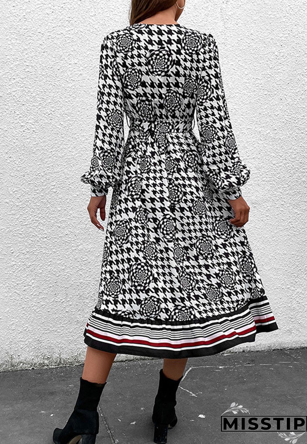 Abstract Houndstooth Print Dress - MissTip