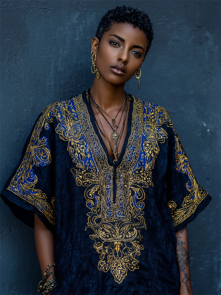 Elegant Royal Ancient Egyptian Embroidered Linen Tunic