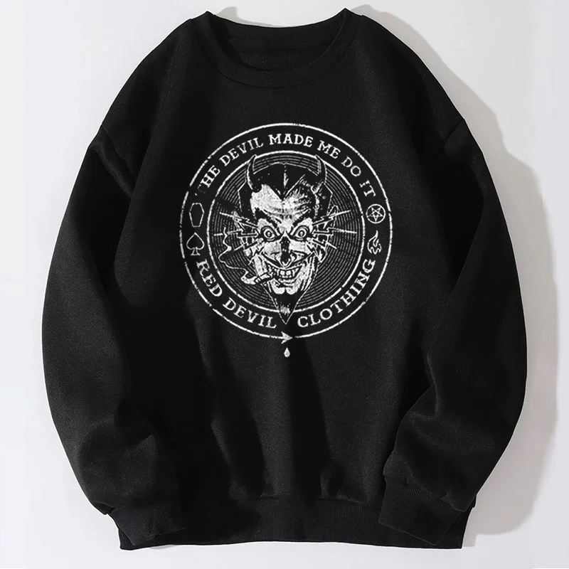 THE DEVIL MADE ME DO IT Demon Graphic Casual Black Print Sweatshirt