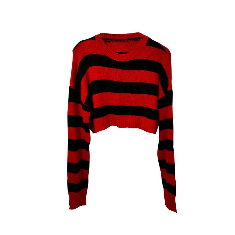 Red and Black Striped Sweater - GothBB 2022 free shipping available