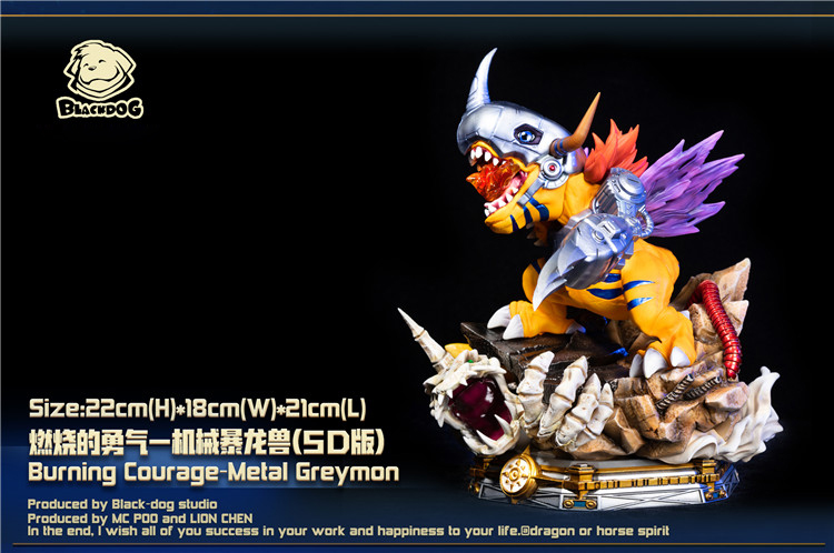 Burning Courage Metal Greymon - Digimon Resin Statue - Black-Dog ...
