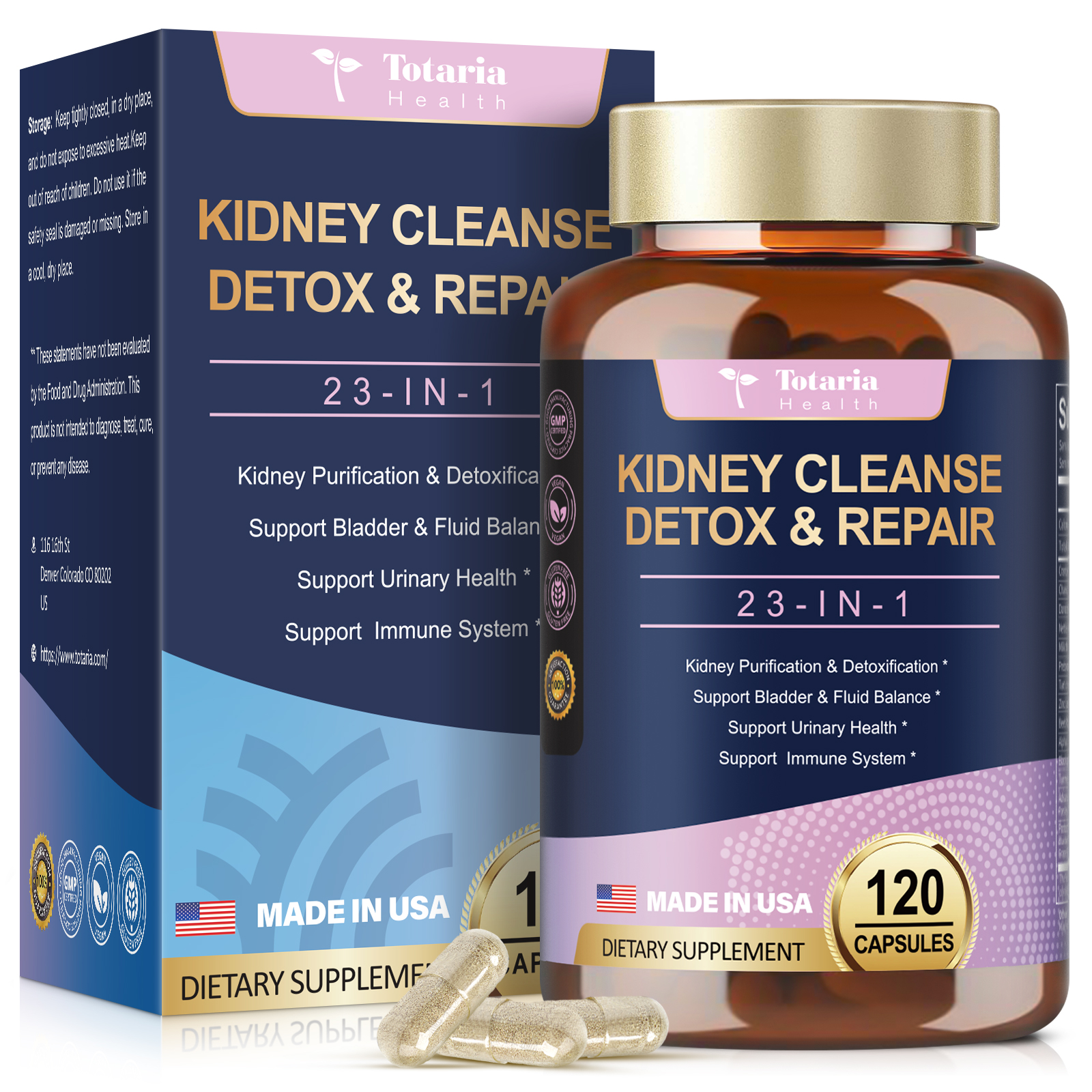 Kidney Cleanse Detox & Repair Capsules 120 Counts, 23 IN 1 Kidney ...