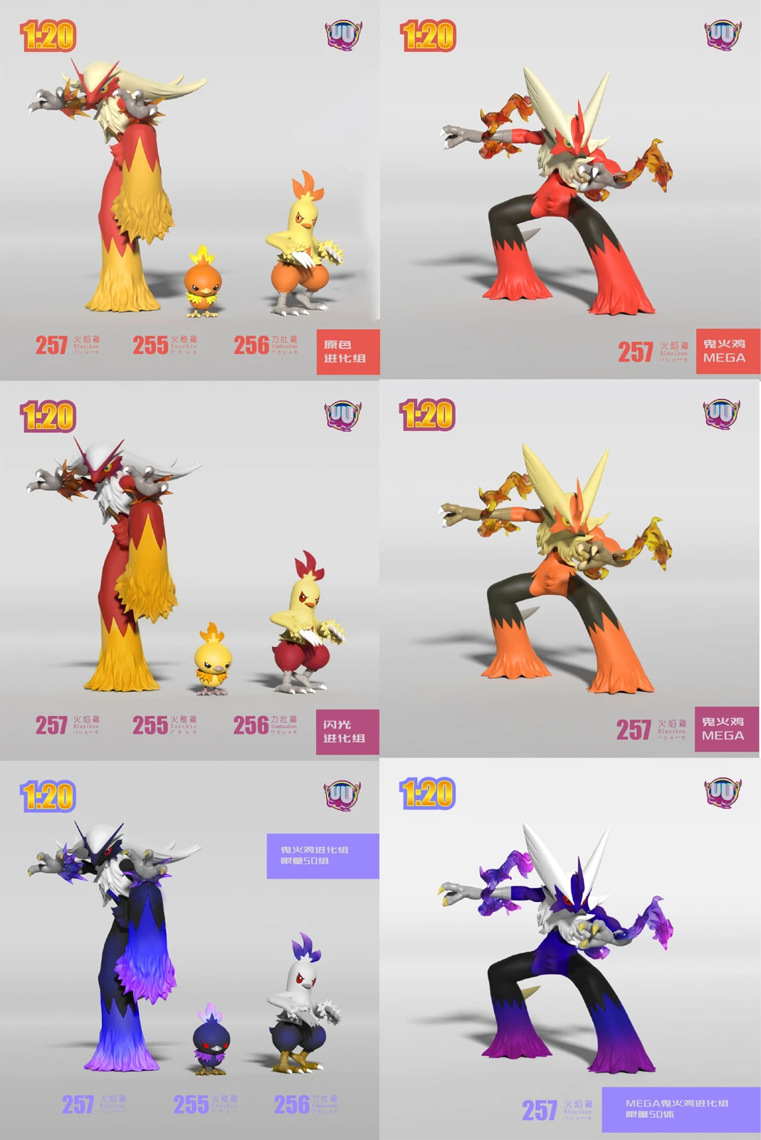 1/20 Scale World Zukan Evolution of Blaziken Set & Mega Blaziken ...