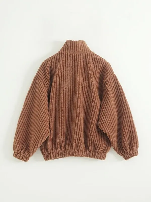 Vintage Brown Corduroy Collared Zip Up Jacket - Ladylim