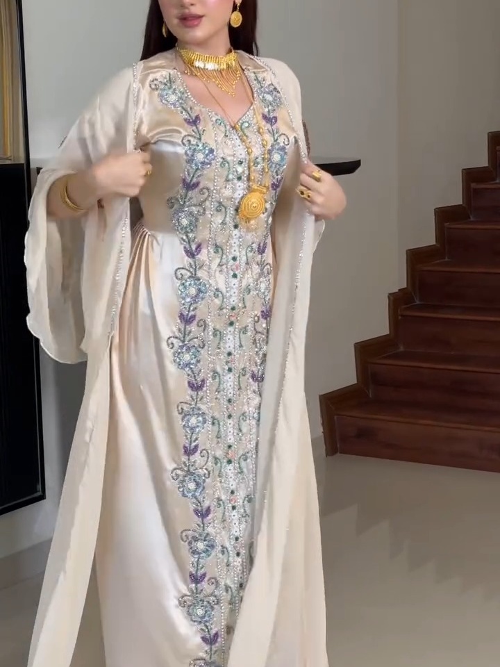 Elegant Floral Sequin Short Sleeve Kaftan and Jacket Set