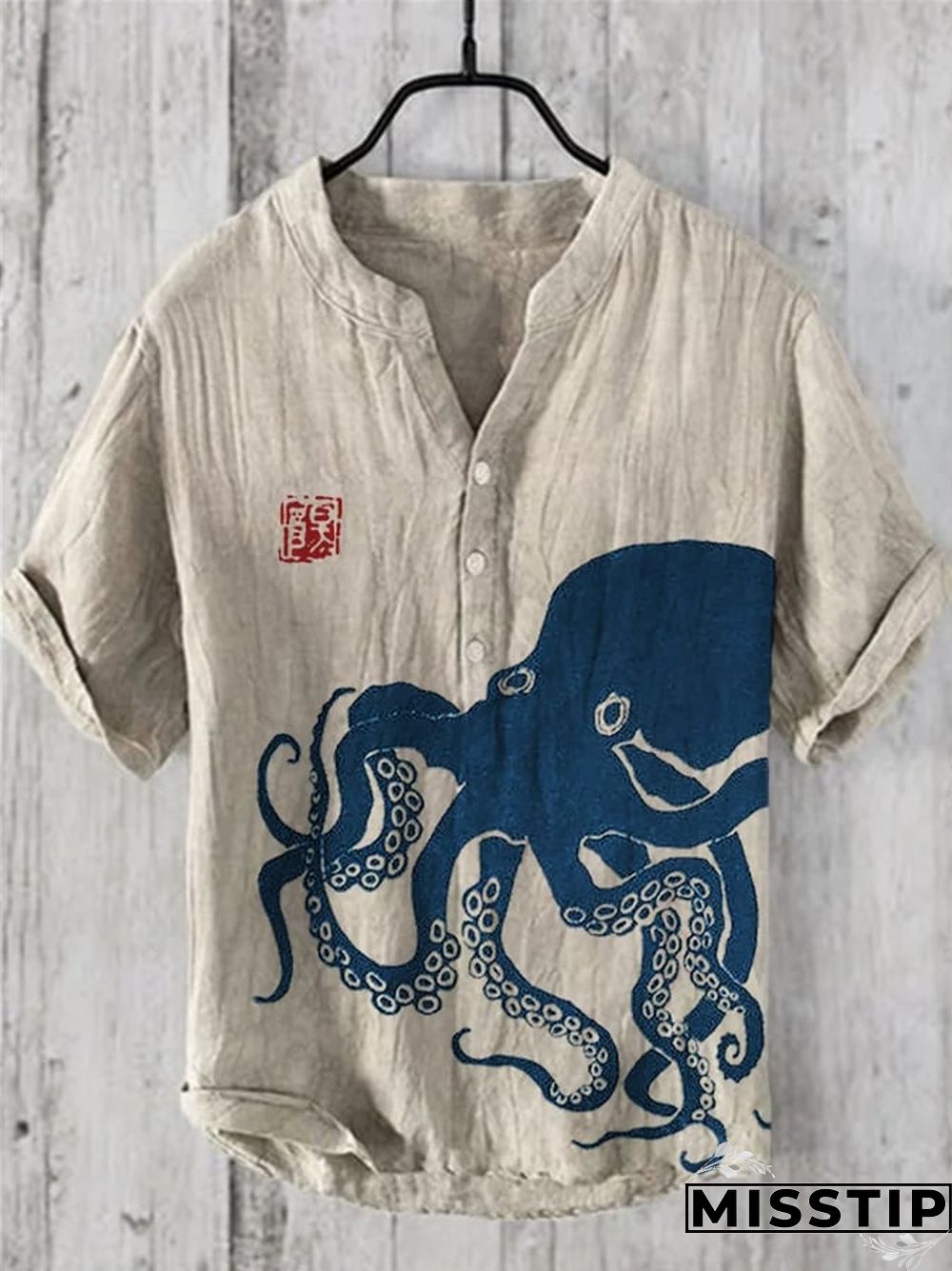Octopus Japanese Lino Art Linen Blend Shirt - MissTip