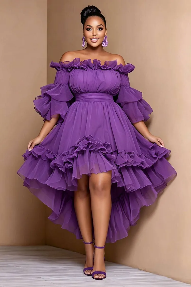 Xpluswear Design Plus Size Cocktail Party Purple Off The Shoulder Half ...