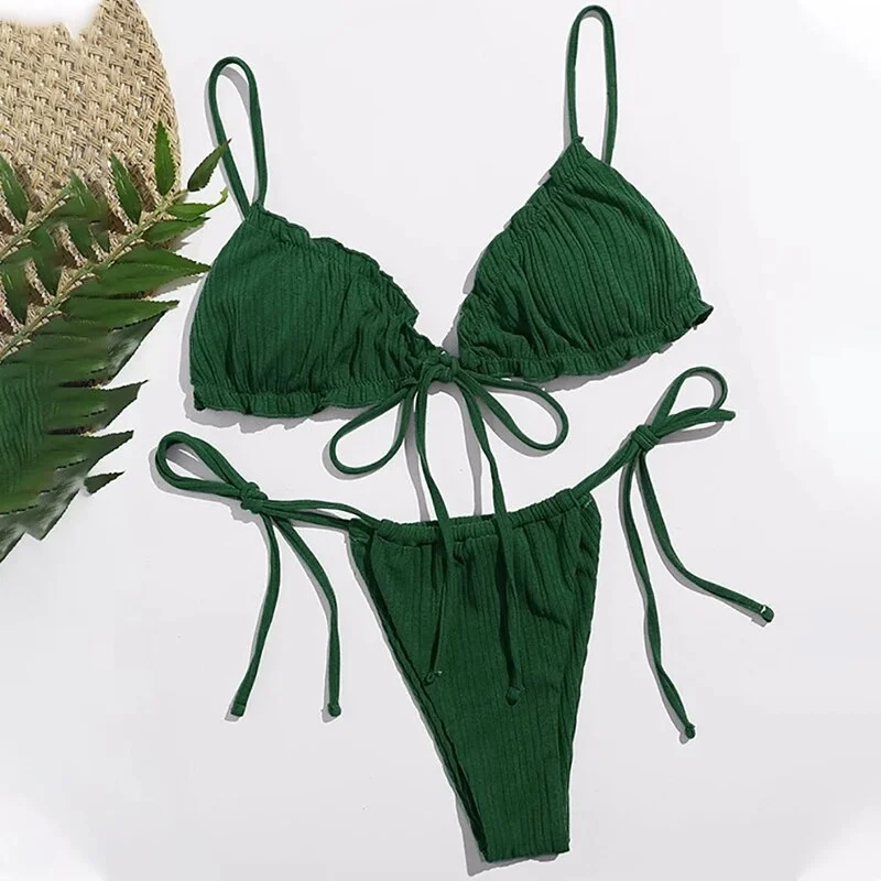 Para Praia 2021 Sexy Knitted Brazilian Bikini Halter Bandage Bathing ...