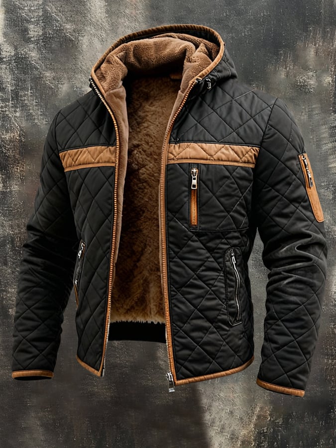 Men'S Vintage Style Warm Spliced Color-Block Outdoor Jacket Coat