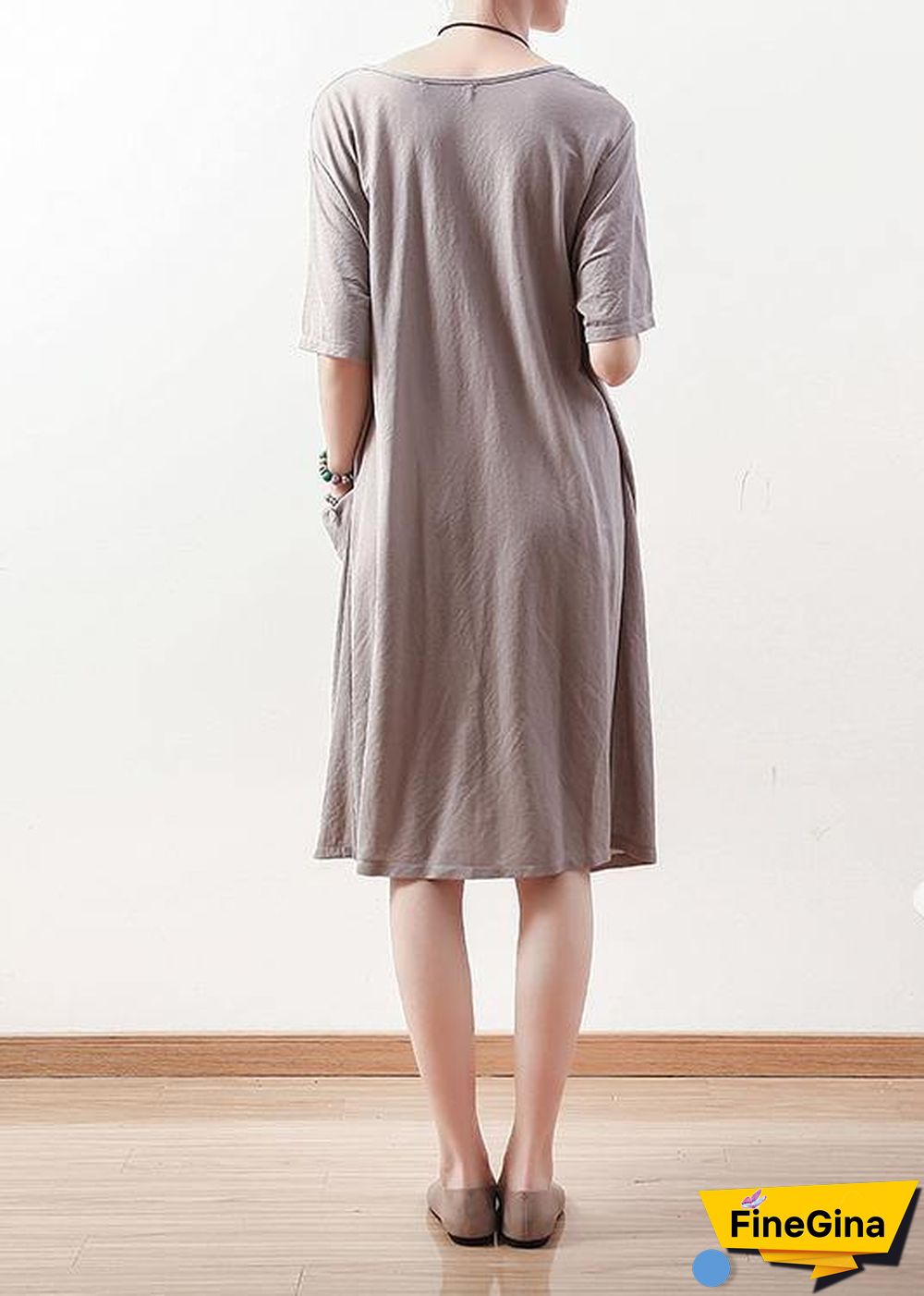 FineGina Vivid gray Cotton clothes Metropolitan Museum Tutorials o neck ...