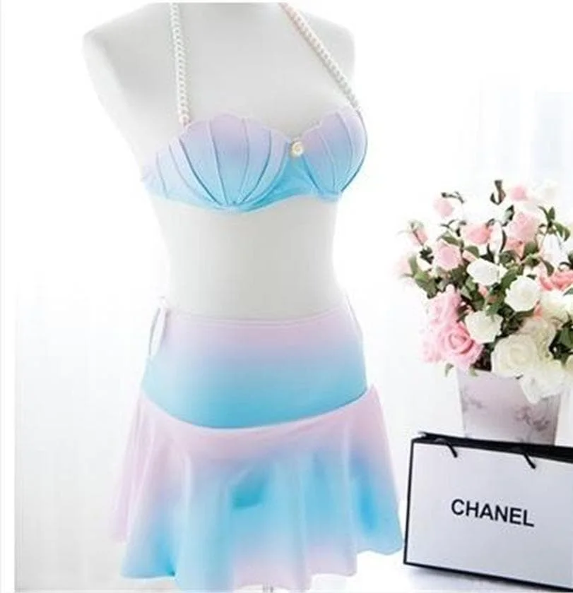 S-XL Pastel Mermaid Swimsuit Sea Shell Bikini Set SP166476
