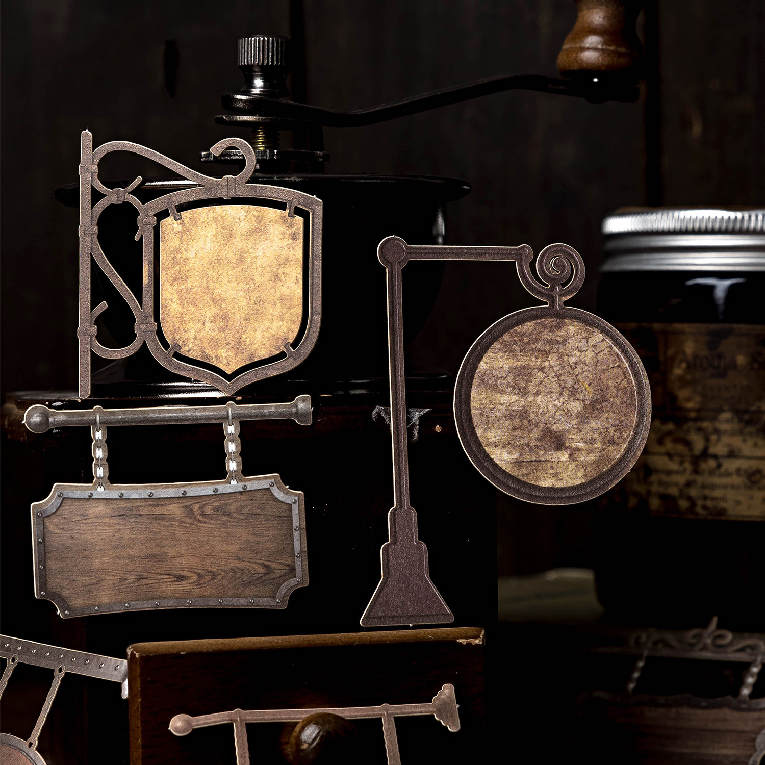 Vintage Decor Store Series Retro Road Sign Landscape Hollow Sticker