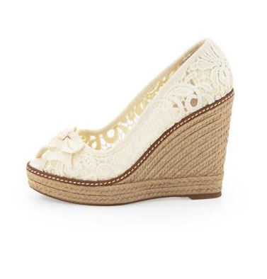 Ivory Lace Espadrille Wedge Platform Peep Toe Pumps Vdcoo
