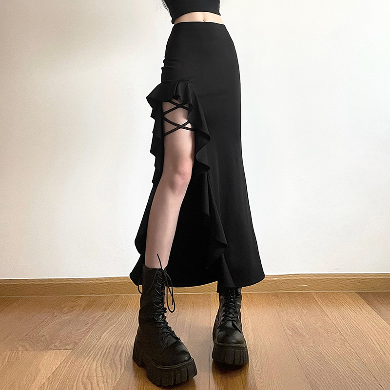 GOTHIC IRREGULAR HEM SPLIT MIDI SKIRT