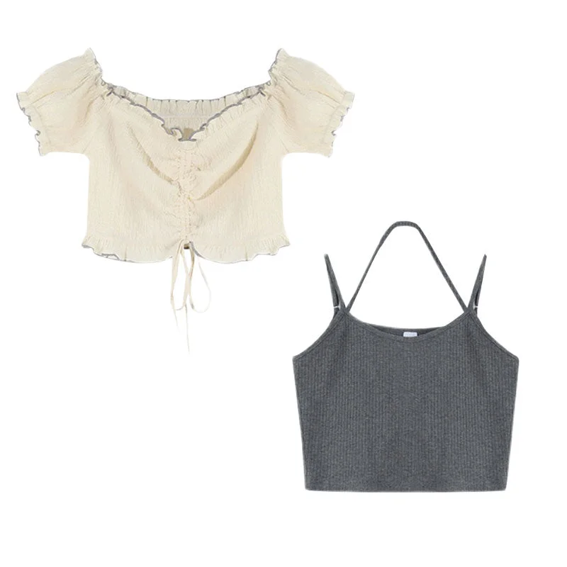 Two-piece Cropped Drawstring Top