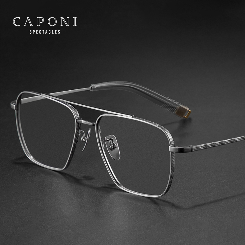 CAPONI Pure Titanium Eye Glasses Frame For Men Square Anti Blue Light ...