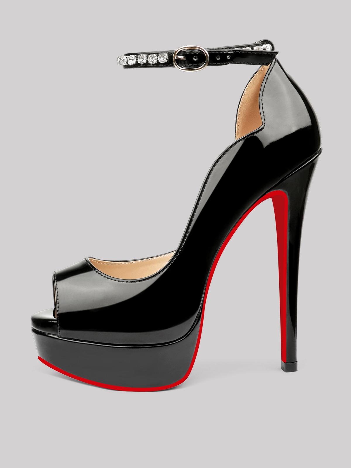 5.9'' Red Bottom Sky High Platform Ankle strap Pumps Black Matte