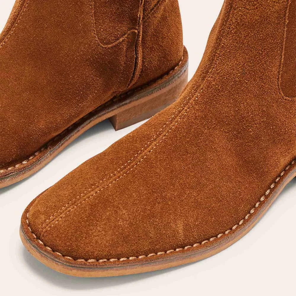 Brown Vegan Suede Round Toe Zipper Short Flat Boots for Women