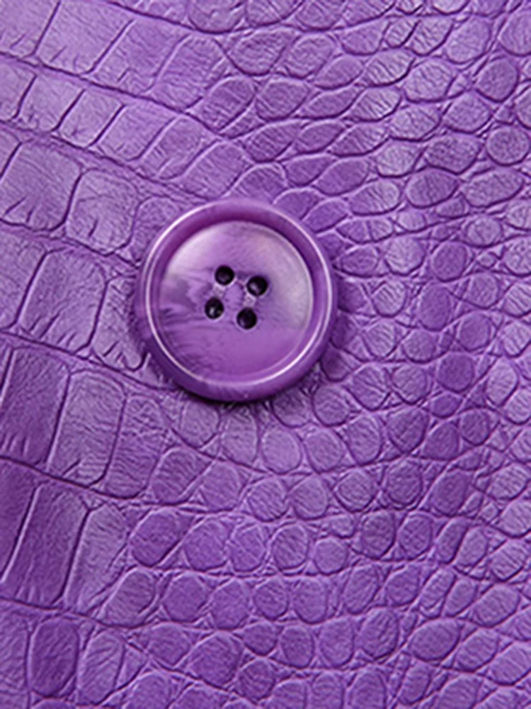 Fashion Oversized Lapel Shiny Crocodile Texture Faux Leather Double ...