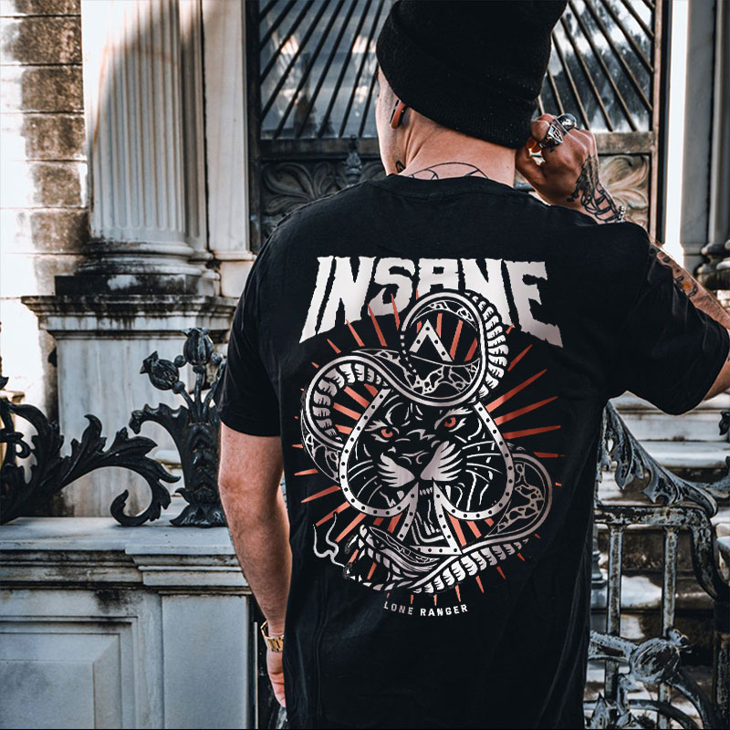 INSANE Tiger Snake Spade Black Print T-shirt