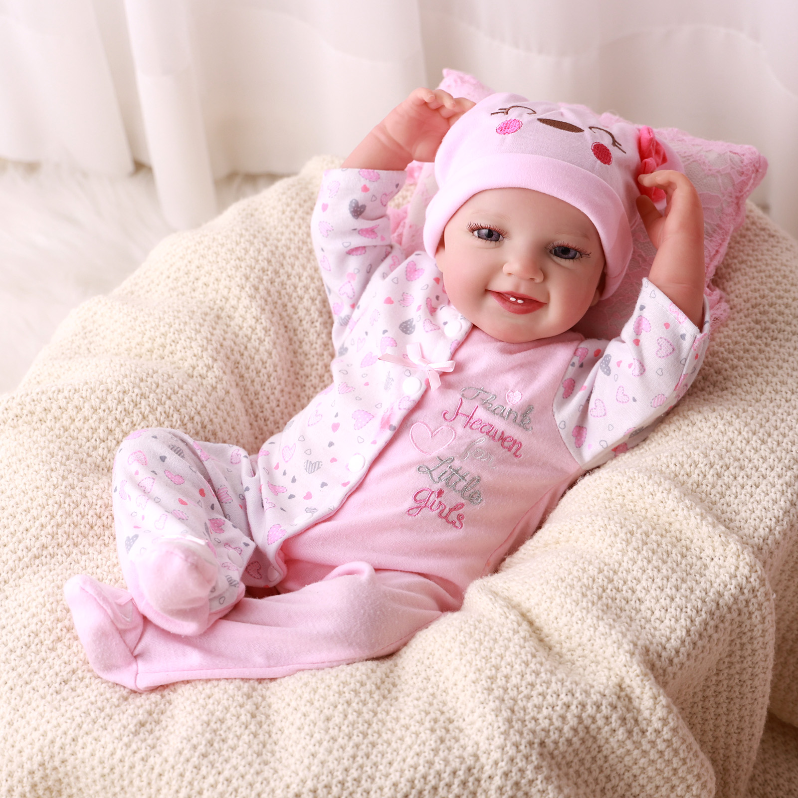 Smiling Reborn Baby Leen 20'' Little Infant with Heartbeat Coos Breath