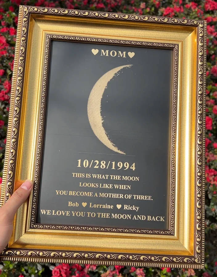 Custom Moon Phase Frame With Your Text, Custom Birth Date Art Frame ...