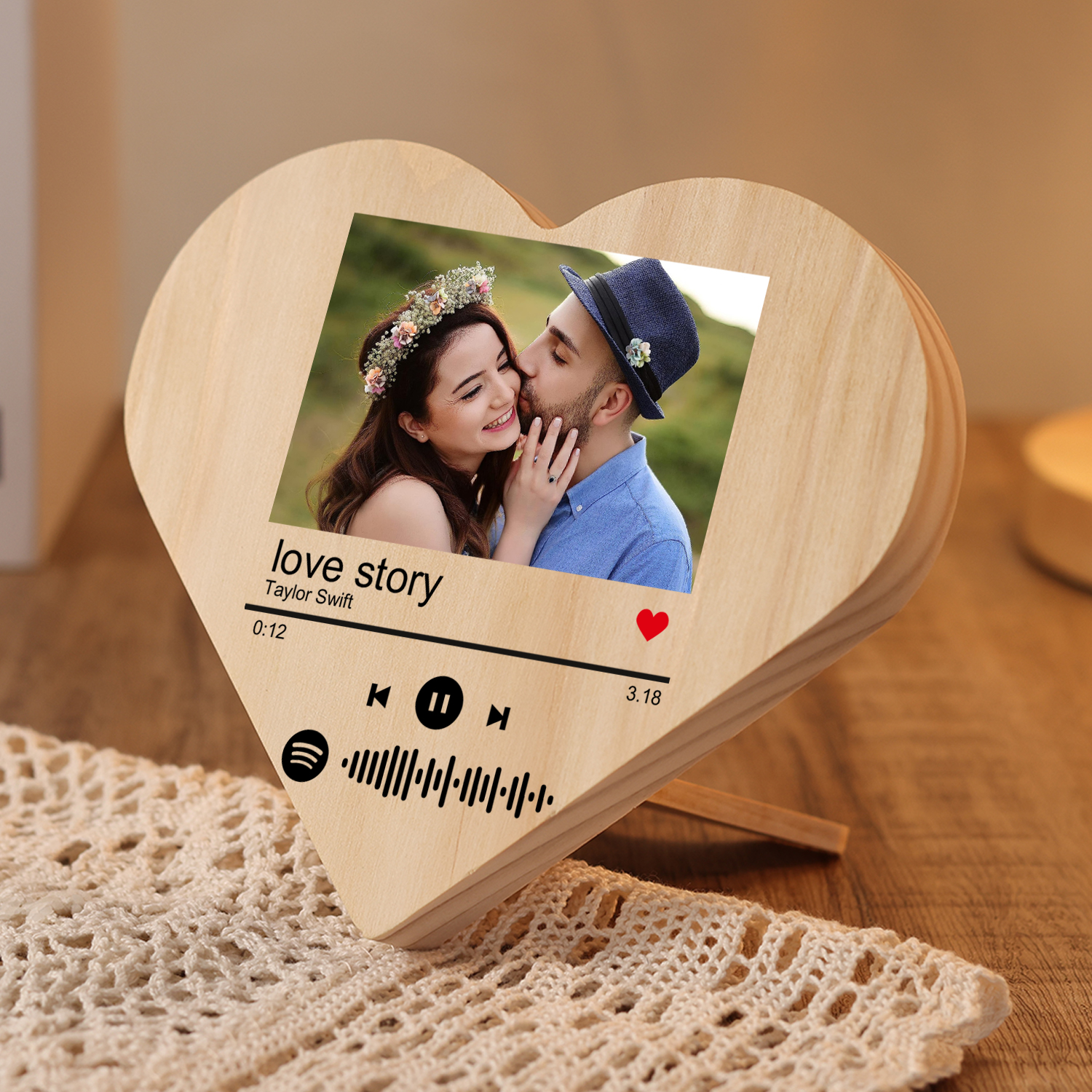Personalized Wooden Spotify Code Heart Keepsake Desktop Ornament