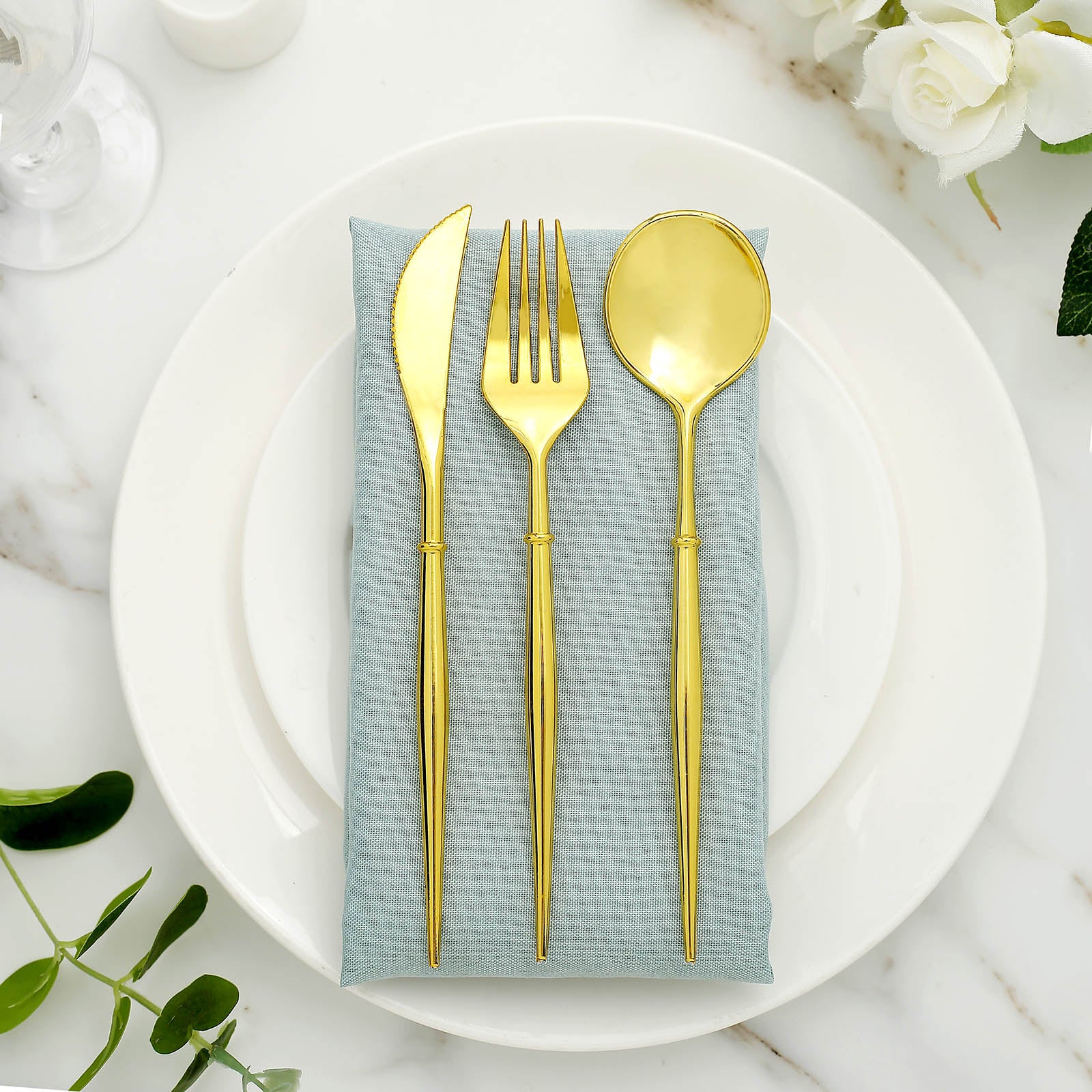 24 Pack | Gold 8" Modern Plastic Silverware Set Heavy Duty Flatware ...