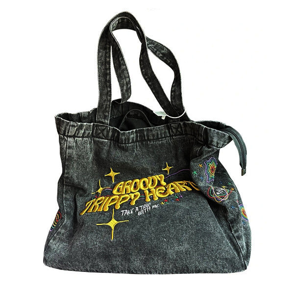 GROOVY TRIPPY HEART DENIM BAG