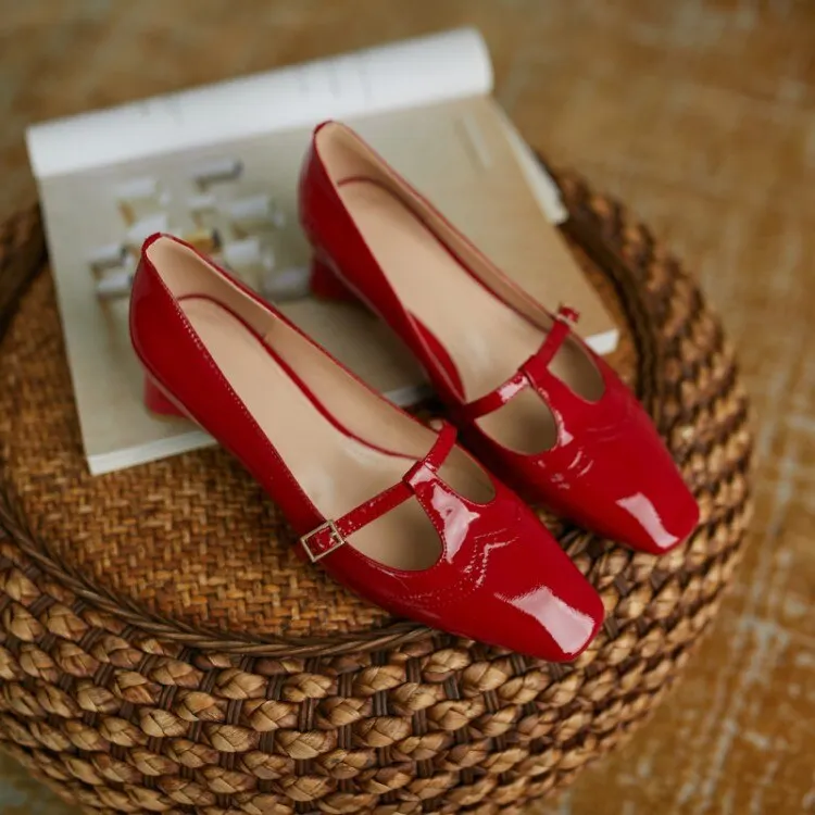 Woherb Spring Women Shoes Patent Leather Solid Color T-shaped Buckle ...