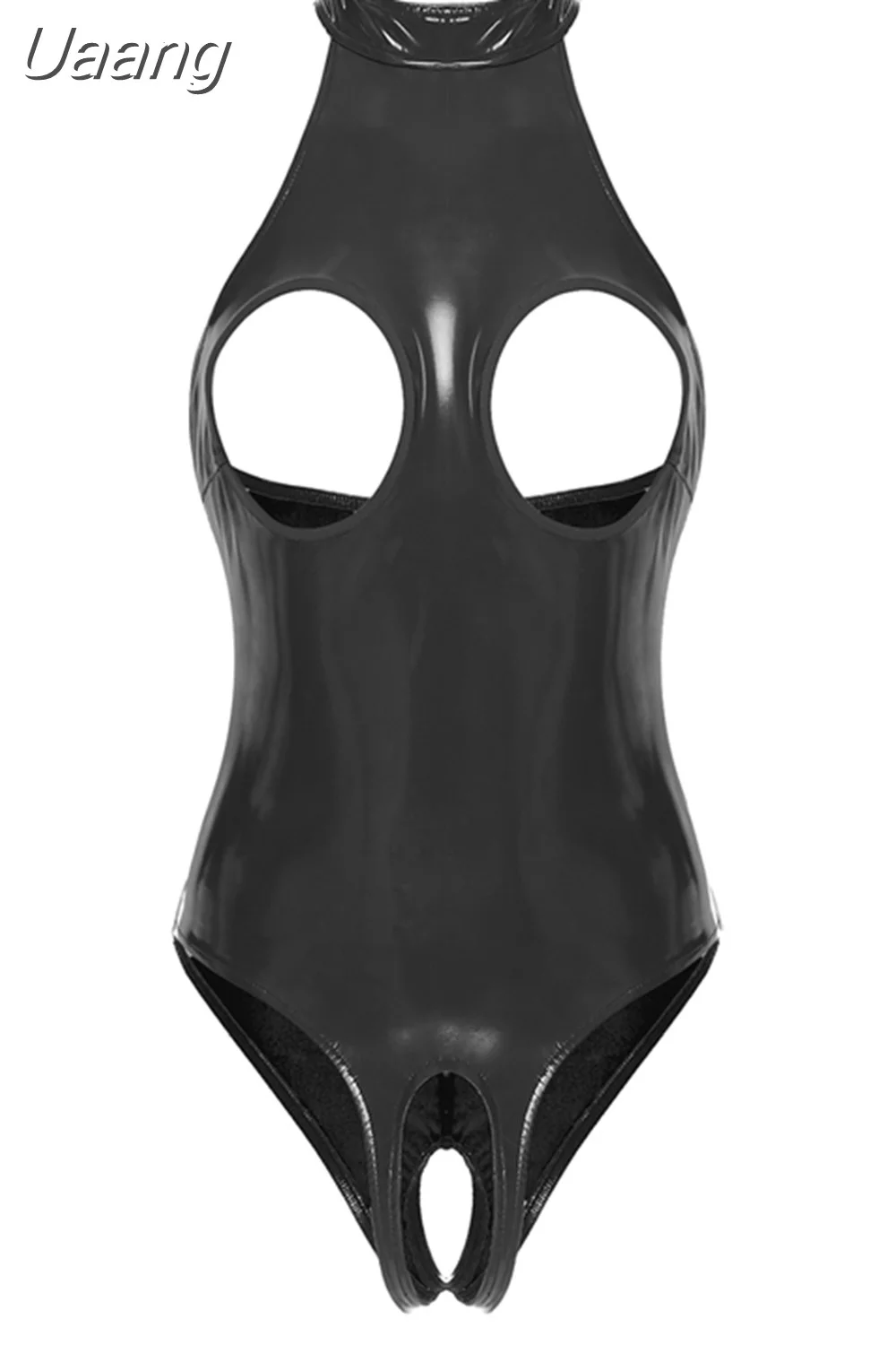 Uaang Womens Open Breast Crotchless Lace Trimmed Leotard Bodysuit Wet Look Patent Leather Porno