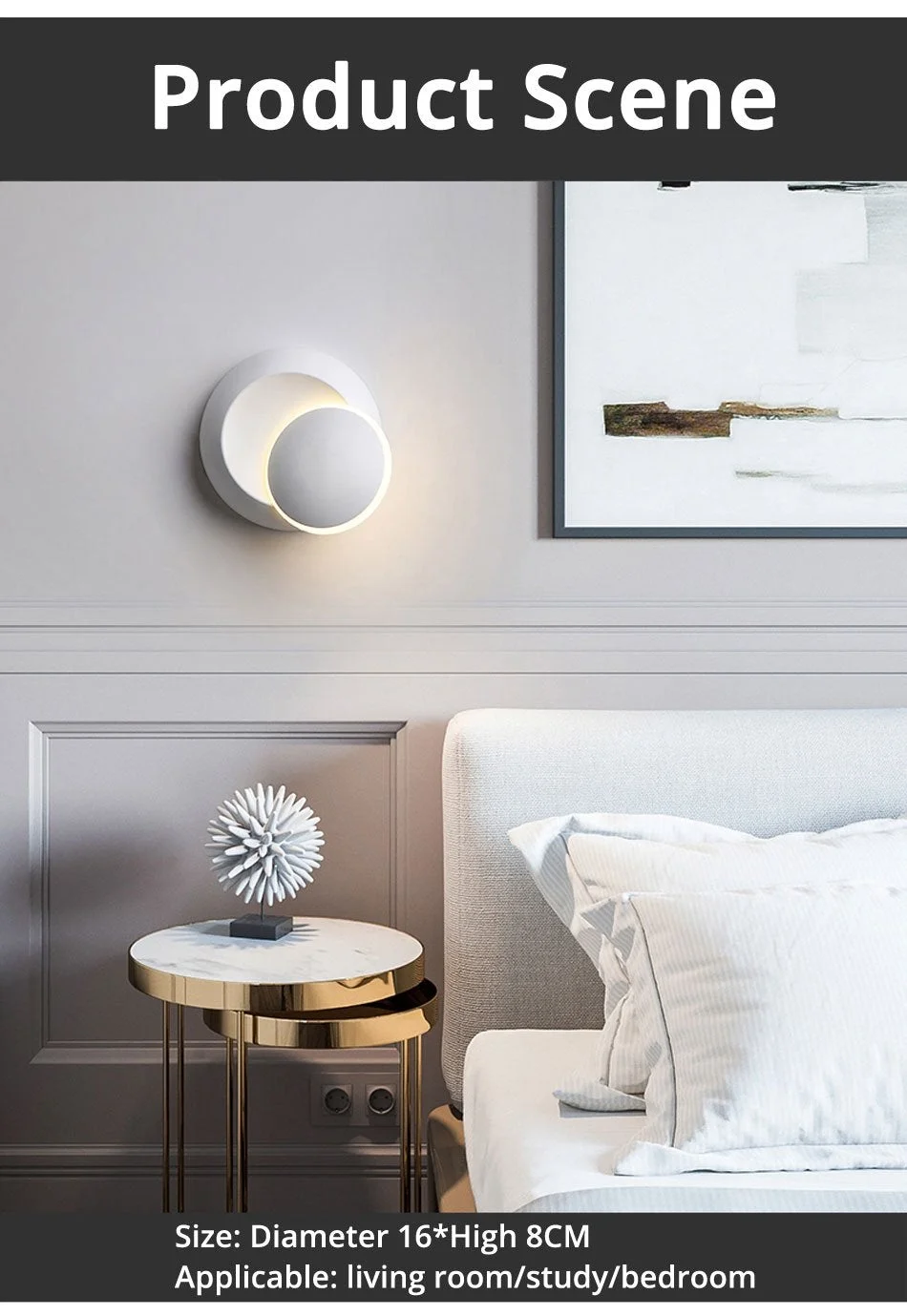 LED Wall Lamp 360 degree rotation adjustable bedside light White and ...