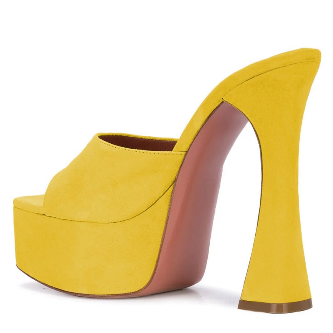 Yellow Slip On Square Toe Platform High Heel Mule Shoes for Women