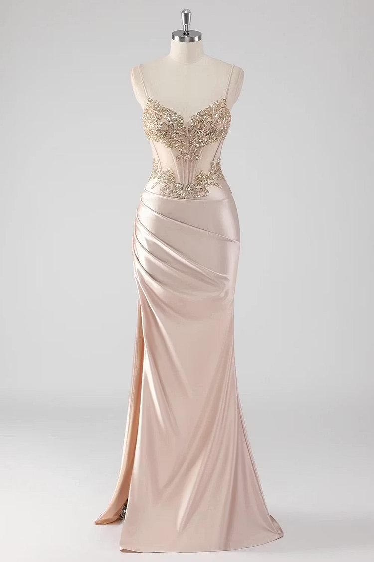 Lvs&Broner Blushing Pink Satin Spaghetti Straps Sleeveless High Waist ...