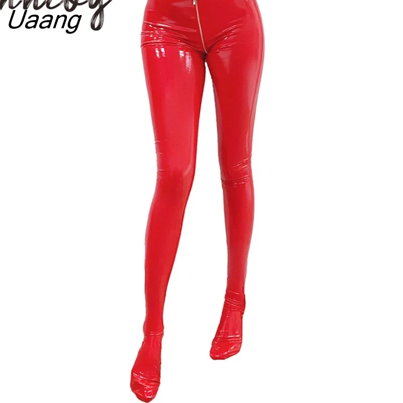 Uaang Womens Patent Leather Pants Pantyhose Latex Zipper Crotch Wetlook ...