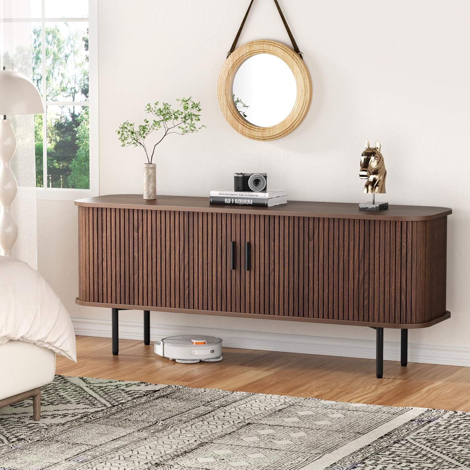 55''W Storage Cabinet, Fluted Sideboard Buffet Cabinet with Storage, Console Table Credenza with ...