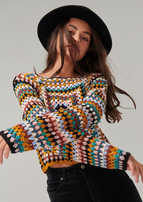 Handmade Crochet Sweater Colorful Crop Tops for Fall Winter