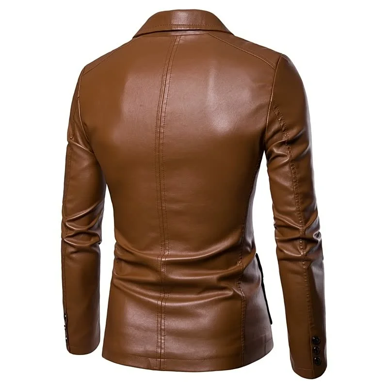 Men's Solid Slim Pu Jacket